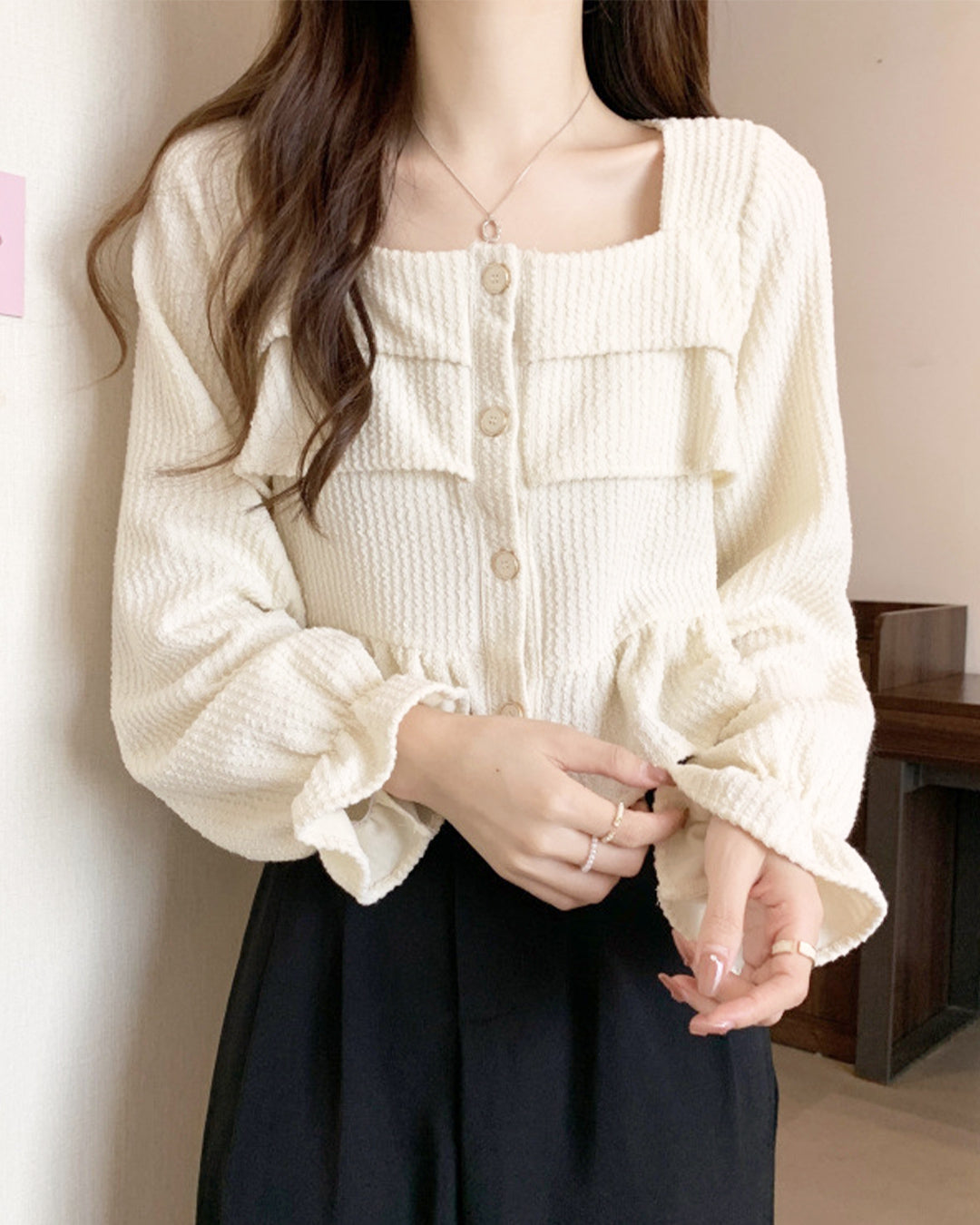 スクエアネックフリルニットトップス PRCL906069｜Cummel(キュンメル)